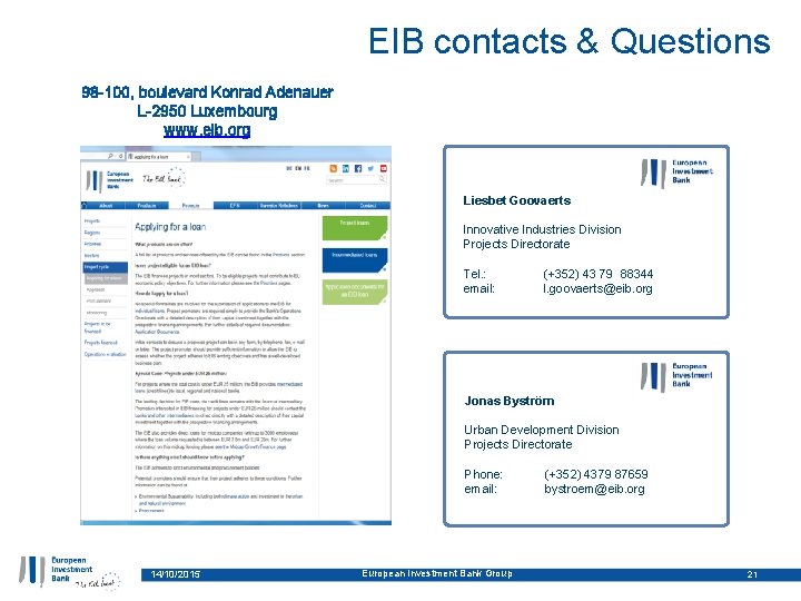 EIB DUE DILIGENCE PROCES Financial opportunities legislative barriers