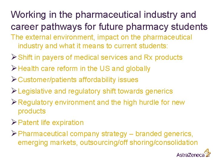 Working in the pharmaceutical industry and career pathways