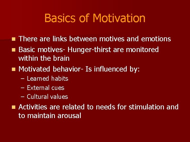 Motivation and Emotion Mc Elhaney Basics of Motivation