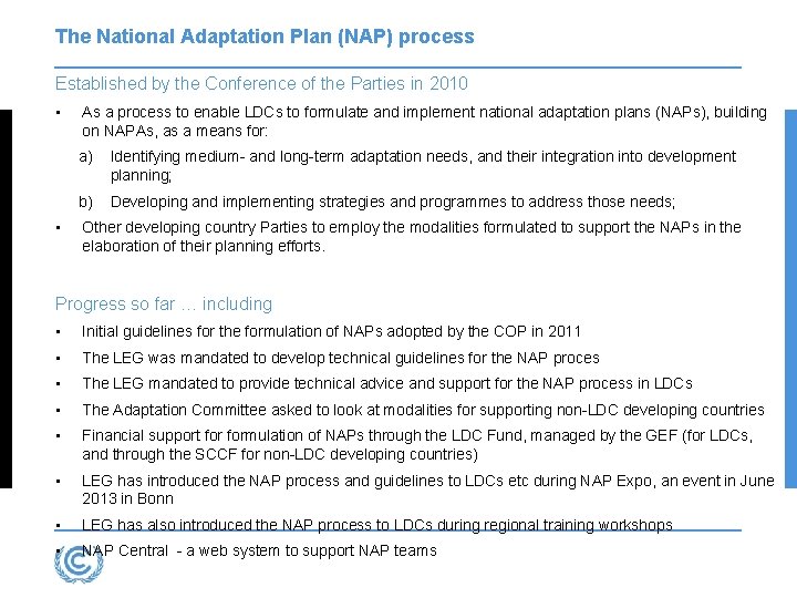 Climate Change in LLDCs The National Adaptation Plan