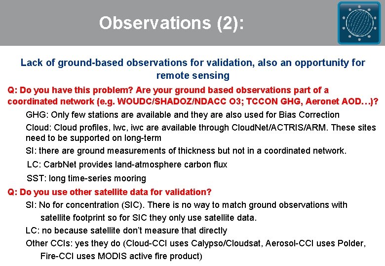 CRG Bo G Main topics Observations including uncertainty