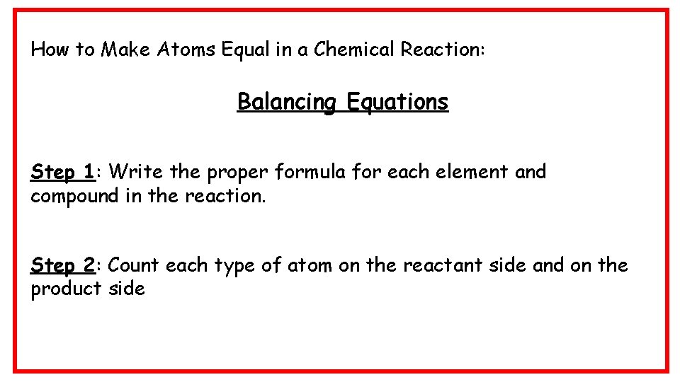 Conserving Mass in Chemical Reactions Law of Conservation