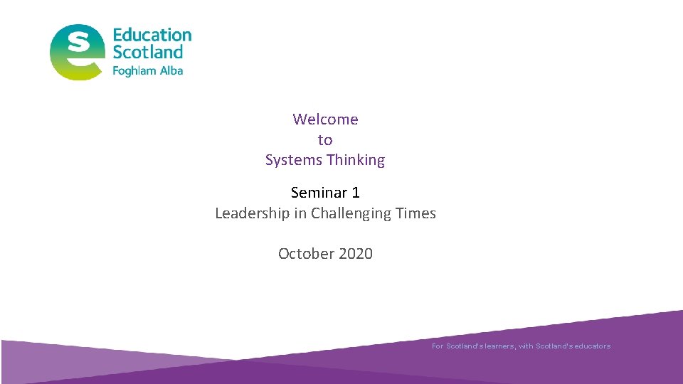 Welcome to Systems Thinking Seminar 1 Leadership in