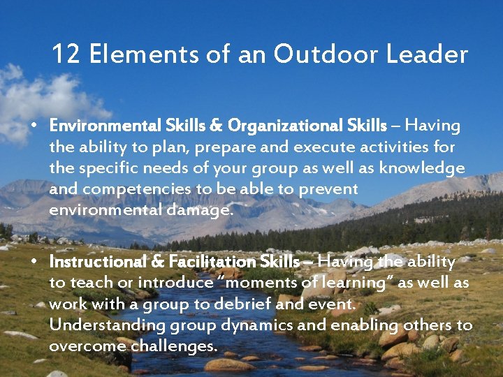 Outdoor Leadership Nature Bound Workshop Series 12 Elements