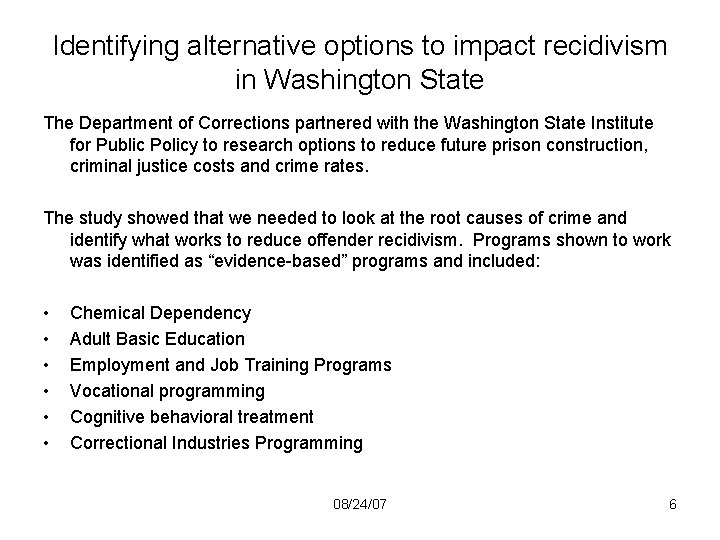 Building a Foundation for Successful Reentry The Washington