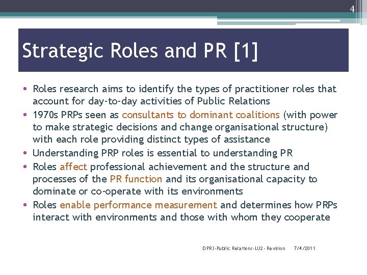 Public Relations strategic roles REVISION Learning Units 2