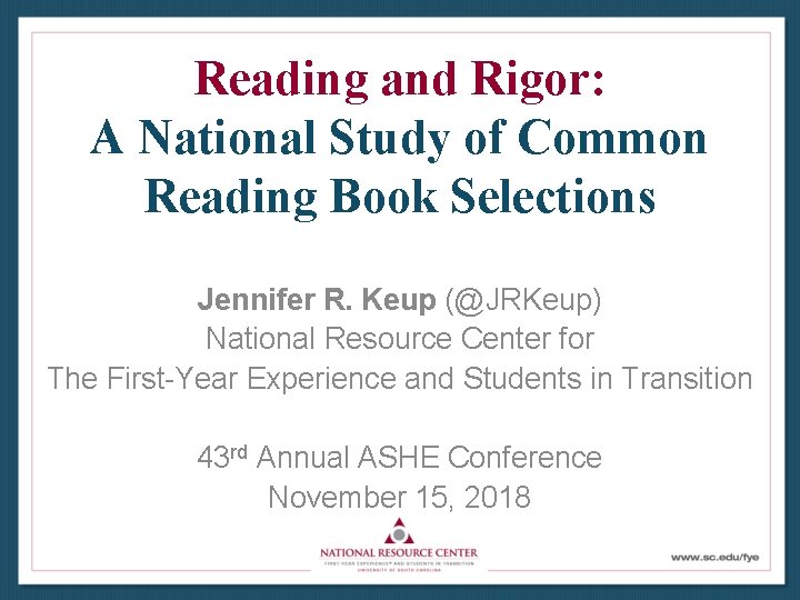 Reading and Rigor A National Study of Common