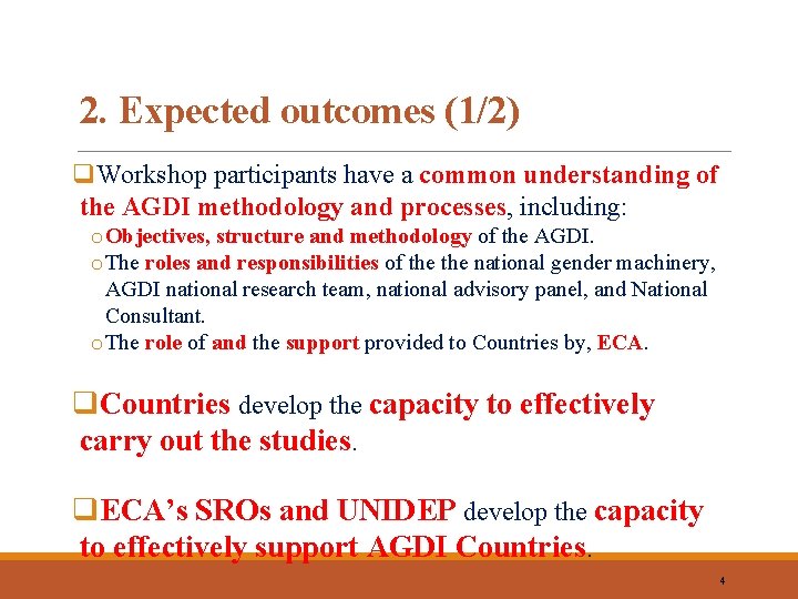 OBJECTIVES AND EXPECTED OUTCOMES OF THE WORKSHOP METHODOLOGY