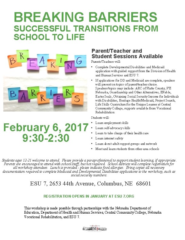 BREAKING BARRIERS SUCCESSFUL TRANSITIONS FROM SCHOOL TO LIFE