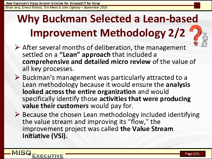 How Buckmans Value Stream Initiative Re Visioned IT