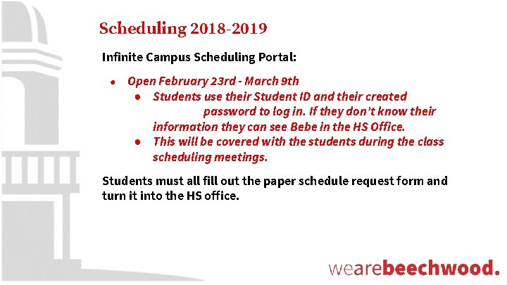 Scheduling 2018 2019 Welcome Overview Scheduling Timeline Program