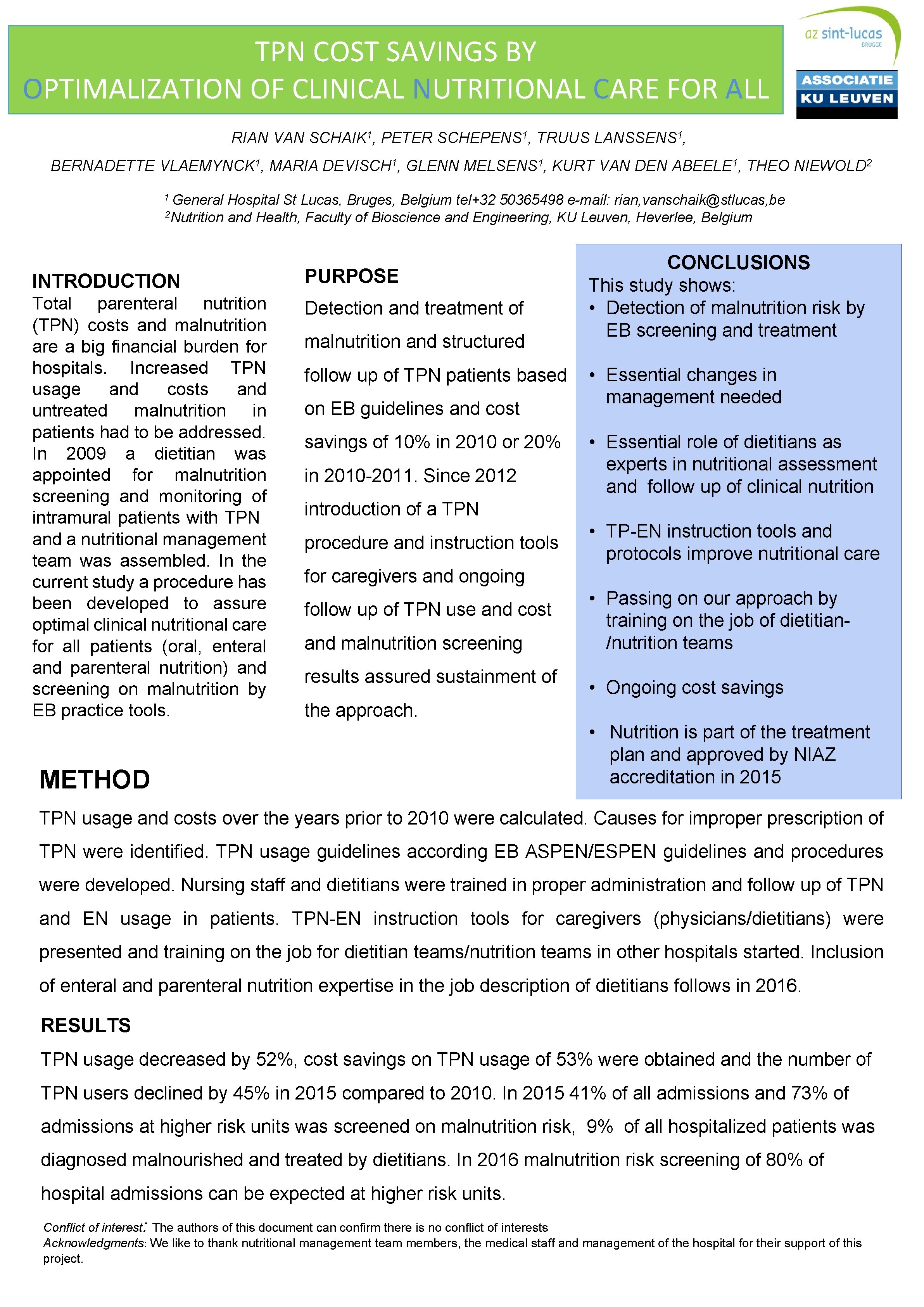 TPN COST SAVINGS BY OPTIMALIZATION OF CLINICAL NUTRITIONAL