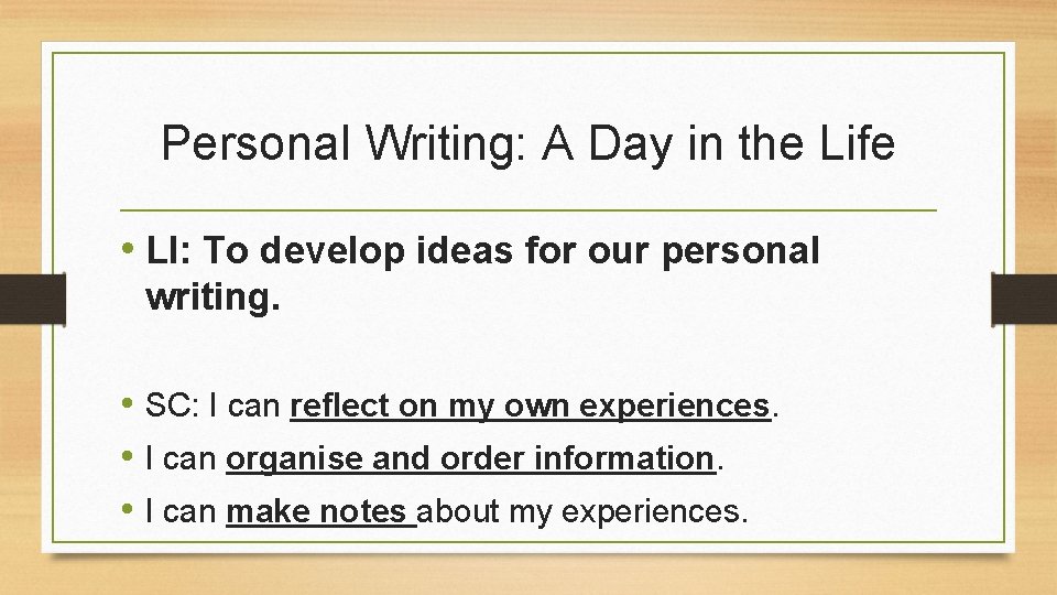 Personal Writing A Day in the Life LI