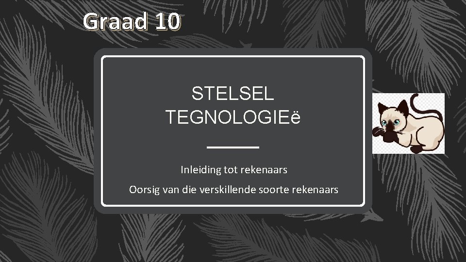 Graad 10 STELSEL TEGNOLOGIE Inleiding tot rekenaars Oorsig