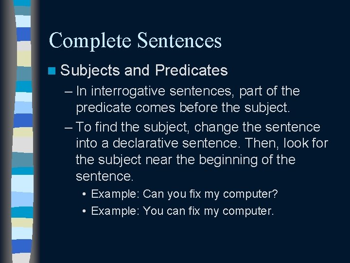 Sentence Structure Notes on types of sentences complete