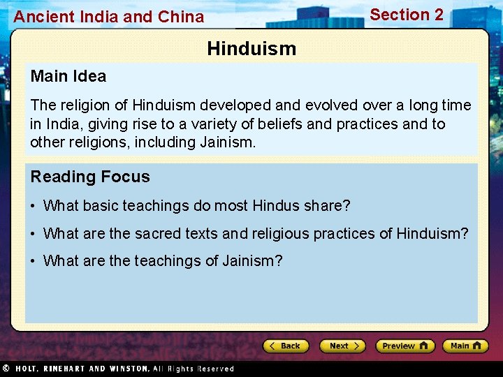 Ancient India and China Hinduism Preview Main Idea