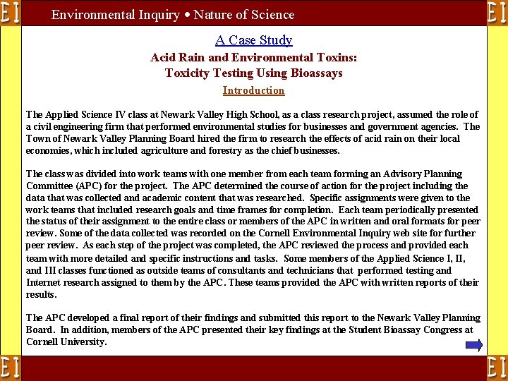 Environmental Inquiry Nature of Science A Case Study
