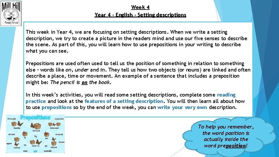 Week 4 Year 4 English Setting descriptions This