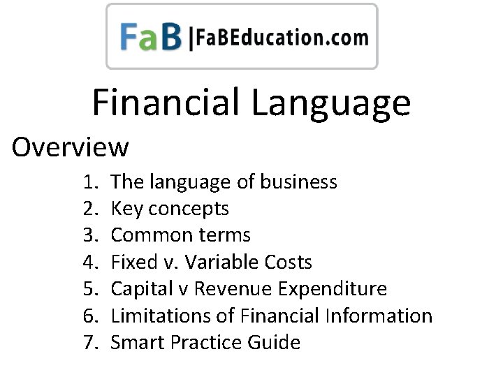 Financial Language Overview 1 2 3 4 5