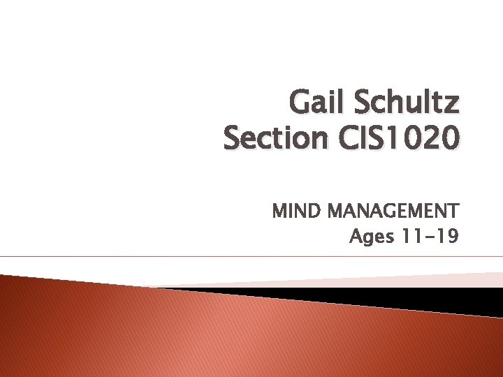 Gail Schultz Section CIS 1020 MIND MANAGEMENT Ages