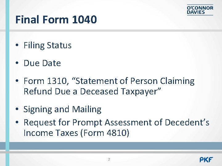 Overview of Decedents Final Individual Income Tax Return
