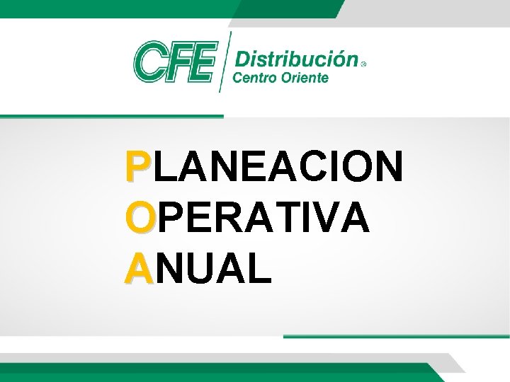 PLANEACION OPERATIVA ANUAL El Programa Operativo Anual POA