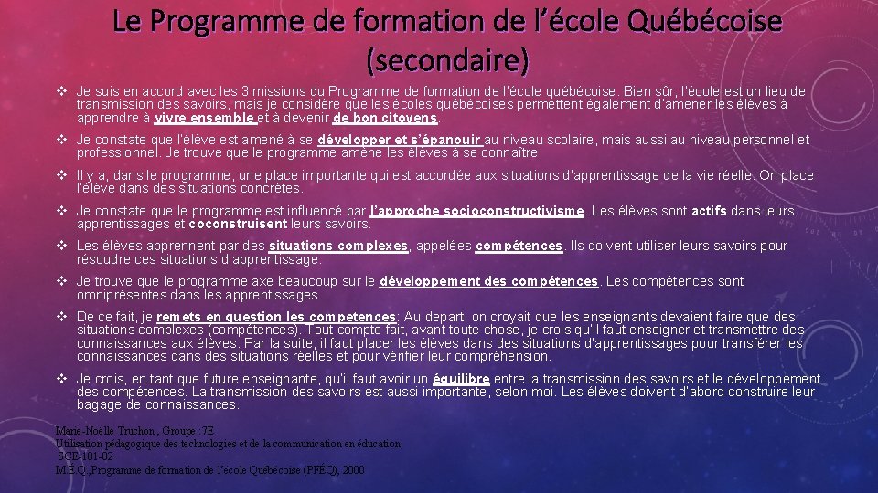 Le Programme de formation de lcole Qubcoise secondaire