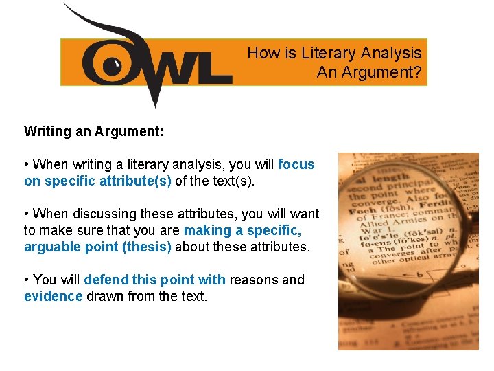 Writing a Literary Analysis BRIAN YOTHERS MODIFIED BY