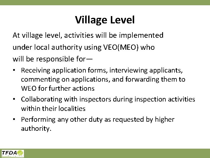 ROLES AND RESPONSIBILITIES OF VARIOUS LEVELS IN ESTABLISHING