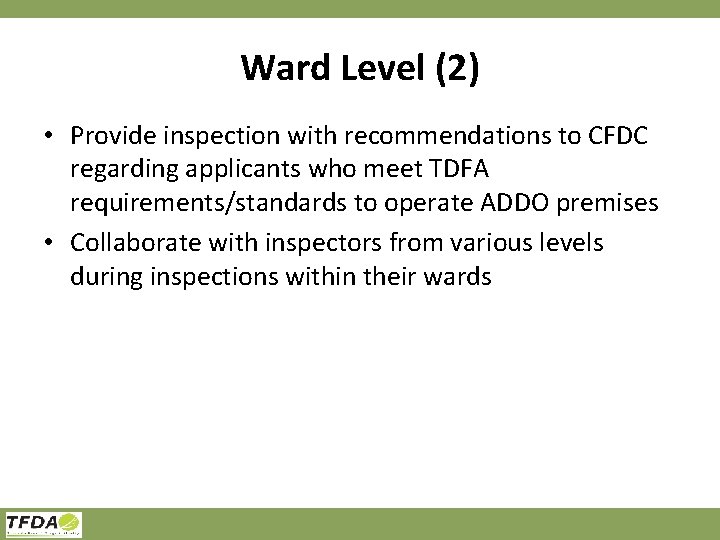 ROLES AND RESPONSIBILITIES OF VARIOUS LEVELS IN ESTABLISHING