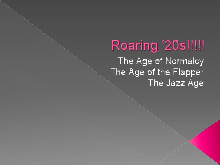 Roaring 20 s The Age of Normalcy The