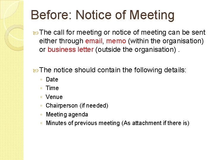 MEETINGS Before During After Preview Important vocabulary Checklist