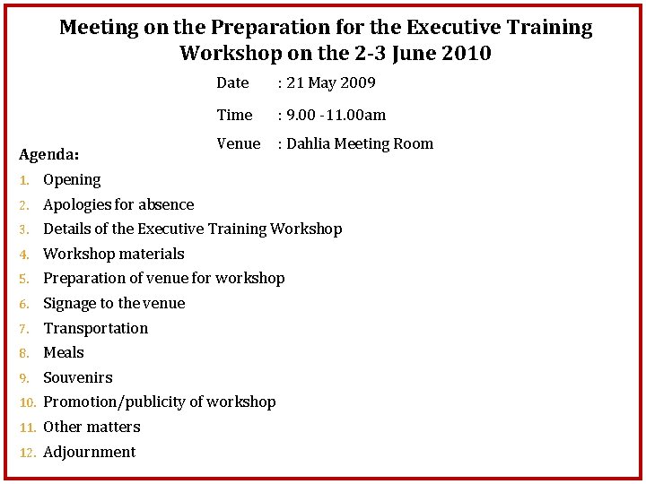 MEETINGS Before During After Preview Important vocabulary Checklist