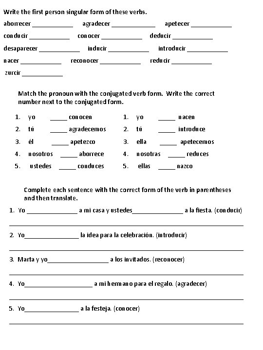 Spanish Verbs with Spelling Changes Verbs ending in