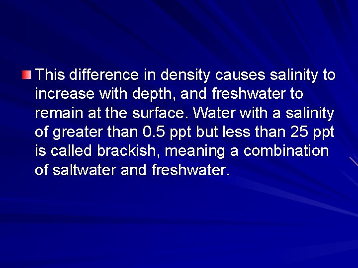 Ocean Water The distribution and stability of an