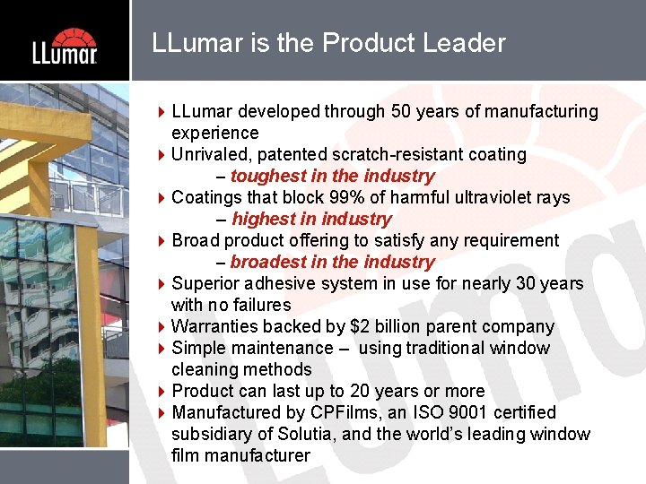 LLUMAR ENERGY SAVING WINDOW FILM A Better Way