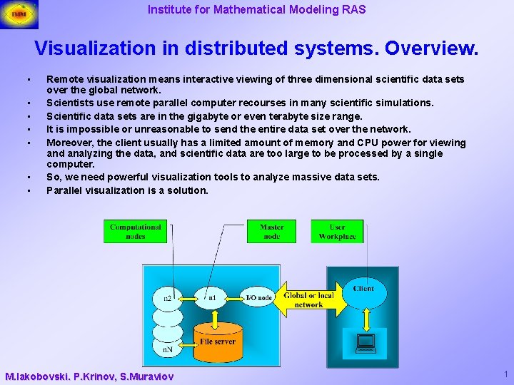 Institute for Mathematical Modeling RAS Visualization in distributed