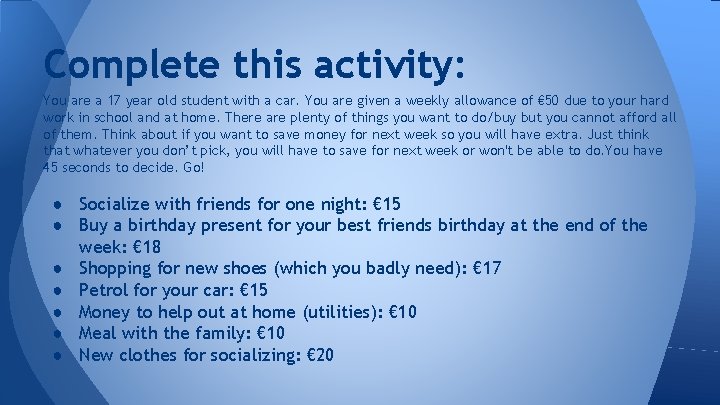 The Sabbath Activity and explanation Complete the questions