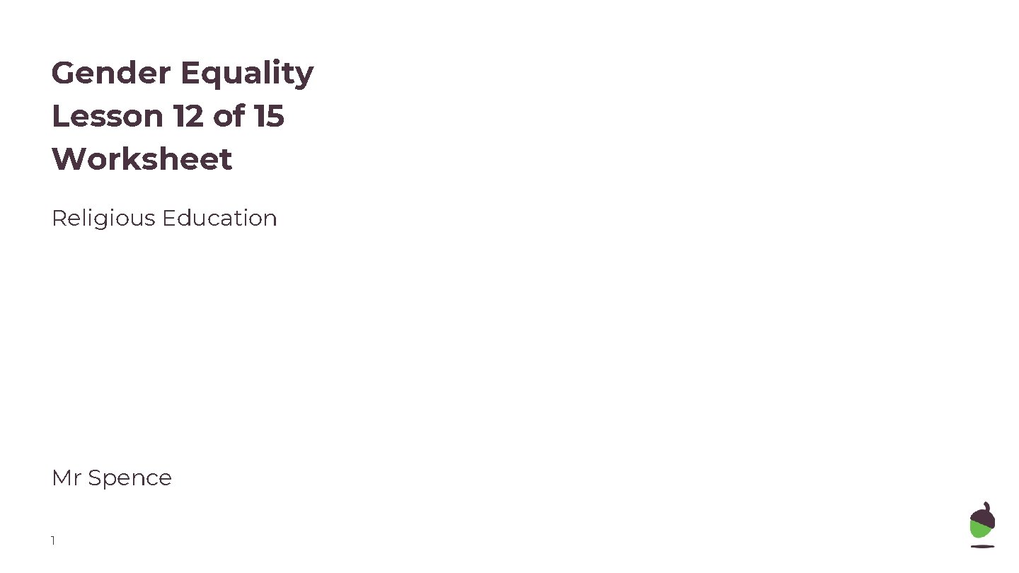 Gender Equality Lesson 12 of 15 Worksheet Religious