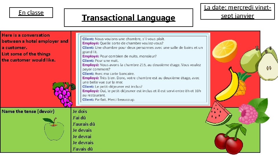 En classe Transactional Language Here is a conversation