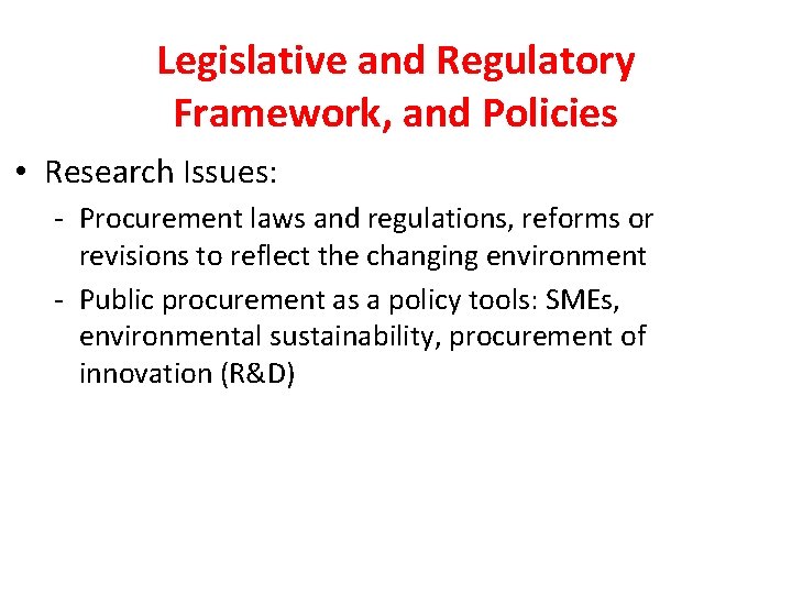 Current Research in Public Procurement A Global Perspective