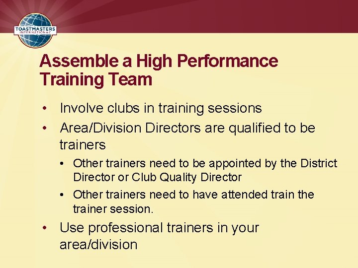 Club Officer Training Train the Trainer Area Director