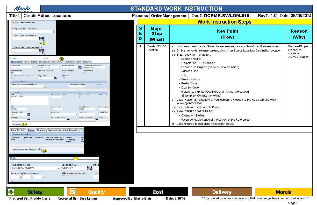 STANDARD WORK INSTRUCTION Title Create Adhoc Locations Process