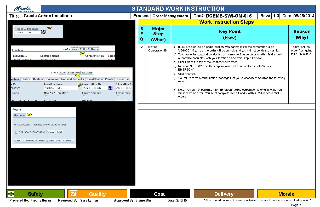 STANDARD WORK INSTRUCTION Title Create Adhoc Locations Process