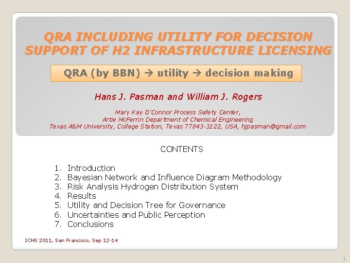QRA INCLUDING UTILITY FOR DECISION SUPPORT OF H