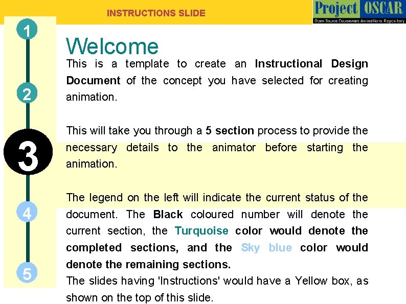 INSTRUCTIONS SLIDE 1 2 3 4 5 Welcome