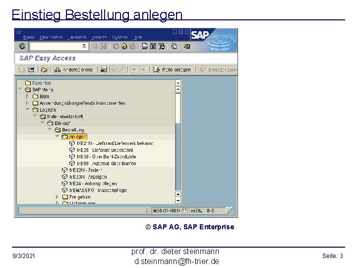 Foliensatz SAP Seminar 2007 Bestellung anlegen 932021 prof