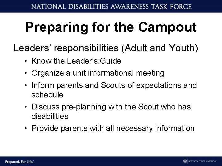 NDA 220 Camping Considerations for Scouts with Disabilities