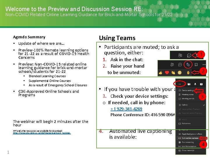 Welcome to the Preview and Discussion Session RE