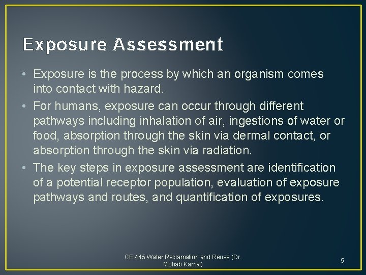 CE 445 Wastewater Reclamation and Reuse Dr Mohab
